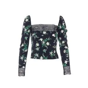 Dolce & Gabbana Floral Print Lace Trimmed Top - Black