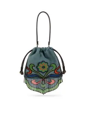 Etro Kalispera Small Suede Bag With Beads And Fringes - Multicolor