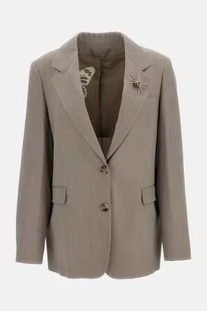 GOLDEN GOOSE Single-breasted Pinstripe Blazer With Brooch - Multicolor