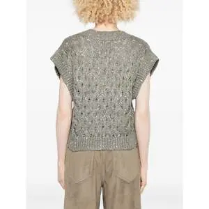 Brunello Cucinelli Sequin Embellished V-neck Knit Vest