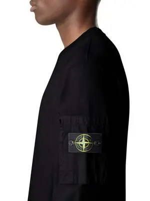 Stone Island Regular Fit Crew Neck Sweatshirt With Seasonal Pocket - Black