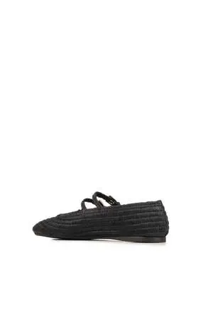 Prada Black Raffia Mary Jane Flats With Buckle Detailing