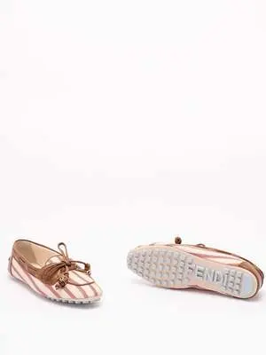Fendi Striped Canvas And Leather Loafers