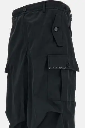 Marni Black Cotton And Recycled Polyester Taffeta Cargo Trousers - Multicolor