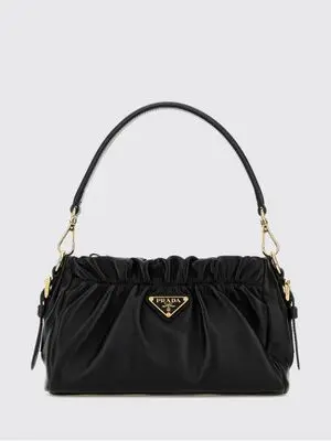 Prada Prada Nappa Leather Ruched Tote Bag Black