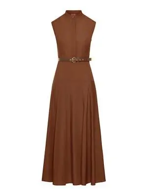 Max Mara Cotton Poplin Fit And Flare Dress With Mandarin Collar
