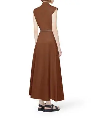 Max Mara Cotton Poplin Fit And Flare Dress With Mandarin Collar