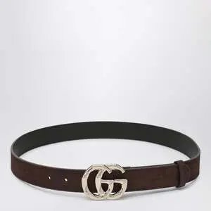 Gucci Suede Belt With Bamboo Gg Marmont Buckle - Brown