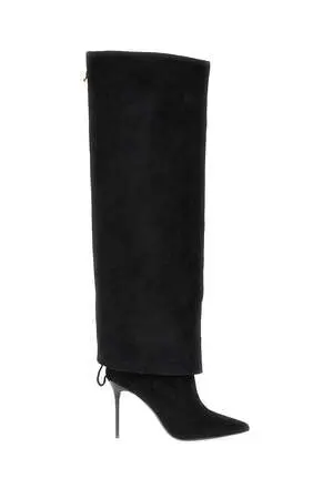 Balmain Black Suede Pointed Toe High Heel Boots - Multicolor