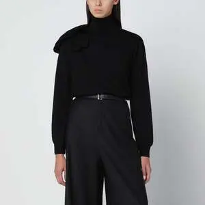 Moschino Virgin Wool Turtleneck Sweater With Fabric Flower Detail - Black