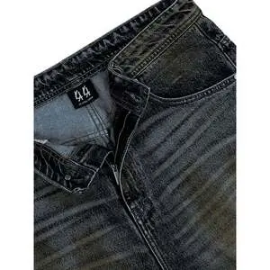 44 LABEL GROUP Denim Shorts With Frayed Hem And Lettering