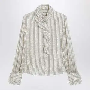 Valentino Garavani Striped Silk Blend Shirt With Ruffles
