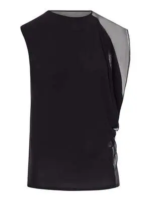 Sportmax Asymmetrical Draped Stretch Knit Top With Sheer Inserts - Black