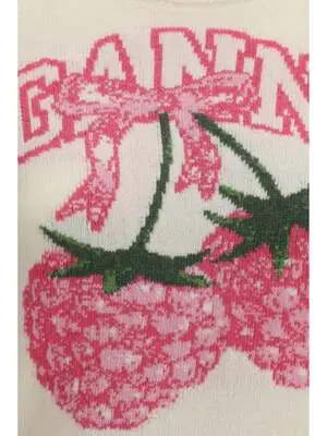 GANNI Crewneck Sweatshirt With Raspberry Print And Rhinestone Embellishments