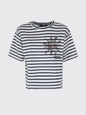 Max Mara Striped Cotton T-shirt With Graphic Detail - Multicolor
