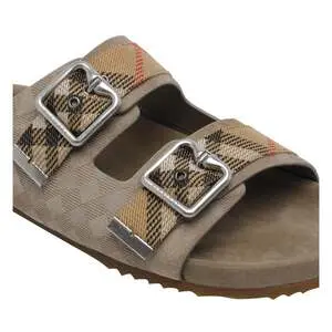 Burberry Suede Sandals With Tartan Check And Buckle Closure - Cream