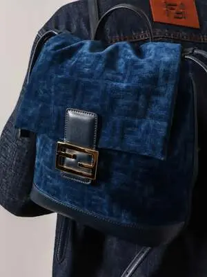 Fendi Denim Flocked Ff Detail Backpack