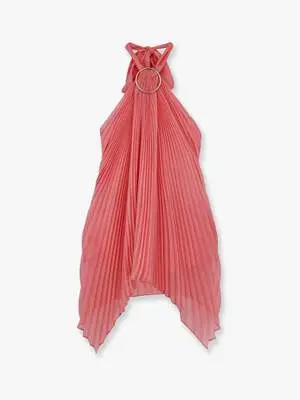 Max Mara Pleated Halter Top With Plunging Back And Asymmetrical Hem - Multicolor