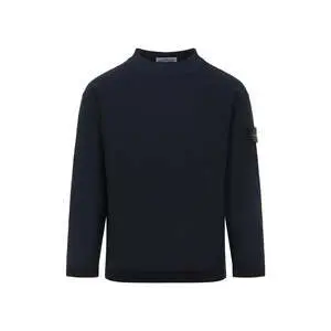 Stone Island Navy Mélange Cotton Blend Sweater - Blue