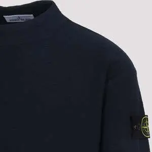 Stone Island Navy Mélange Cotton Blend Sweater - Blue