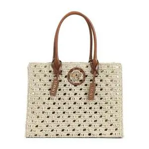Versace Raffia Large Tote Bag With Leather Handles And Gold-tone Medusa Detail - Multicolor