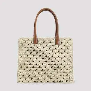 Versace Raffia Large Tote Bag With Leather Handles And Gold-tone Medusa Detail - Multicolor