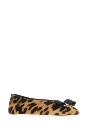 FERRAGAMO Leopard Print Bow Detail Ballet Flats