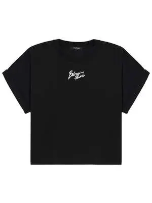 Balmain Cropped Cotton T-shirt With Logo - Black