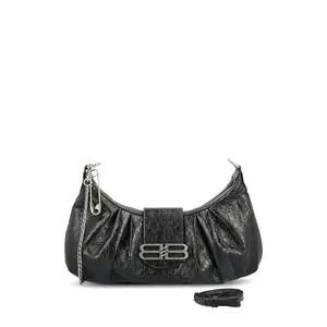 Balenciaga Lambskin Shoulder Bag With Chain Detail - Black