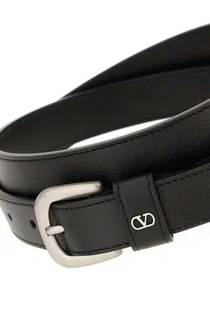 Valentino Garavani Leather Belt With Silver Tone Buckle