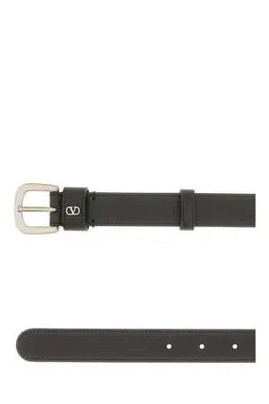 Valentino Garavani Leather Belt With Silver Tone Buckle