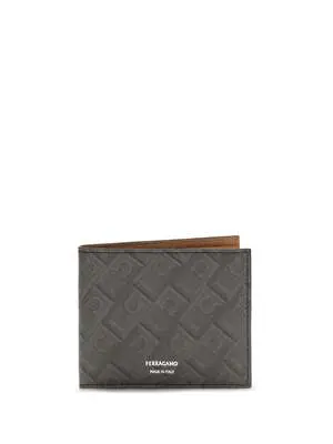 FERRAGAMO Leather Bifold Wallet With Gancini Pattern - Gray