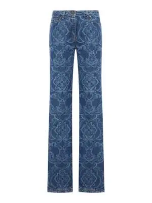 Etro Jacquard Denim Jeans With Ornamental Pattern - Blue