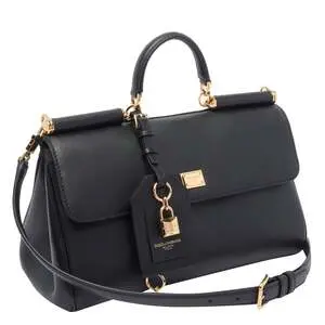 Dolce & Gabbana Calf Leather Handbag With Padlock Detail - Black