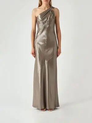 Max Mara Metallic Asymmetrical Neckline Maxi Dress