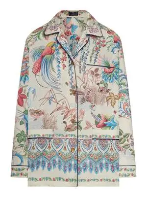 Etro Twill Shirt With Placed Flora And Fauna Print - Multicolor