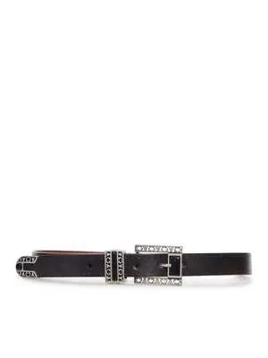 GOLDEN GOOSE Leather Belt With Decorated Buckle - Tan
