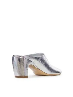 Dries Van Noten Laminated Leather Mules With Metallic Effect
