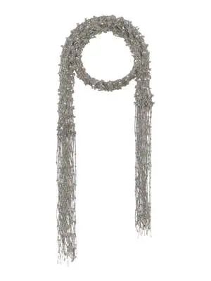 Dries Van Noten Embroidered Scarf Necklace With Fringed Finish - Silver