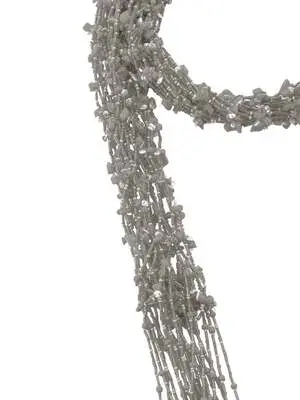 Dries Van Noten Embroidered Scarf Necklace With Fringed Finish - Silver