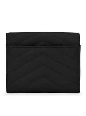 Saint Laurent Cassandre Matelassé Compact Tri-fold Wallet In Grain De Poudre Embossed Leather
