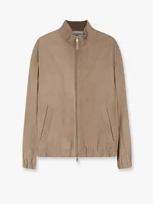 BOSS Suede Zip-up Jacket With Elasticated Cuffs - Multicolor