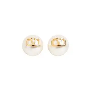Valentino Garavani Pearl Stud Earrings With Logo Detail - Silver