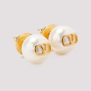 Valentino Garavani Pearl Stud Earrings With Logo Detail - Silver