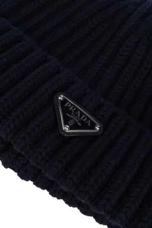 Prada Ribbed Knit Beanie With Logo Detail - Multicolor