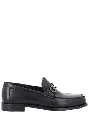 FERRAGAMO Gancini Leather Loafers - Black