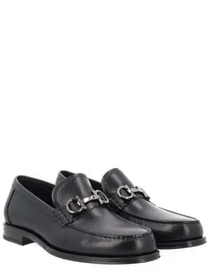FERRAGAMO Gancini Leather Loafers - Black