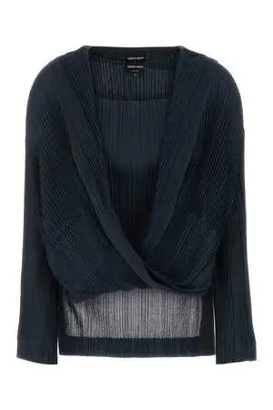 Giorgio Armani Navy Pleated Blouse - Blue