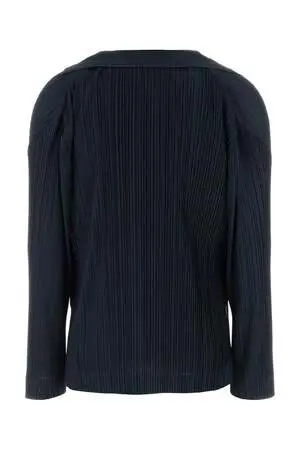 Giorgio Armani Navy Pleated Blouse - Blue