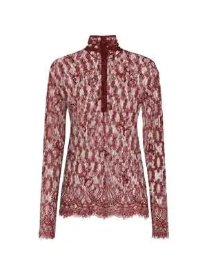Dolce & Gabbana Chantilly Lace High Neck Long Sleeve Top - Multicolor